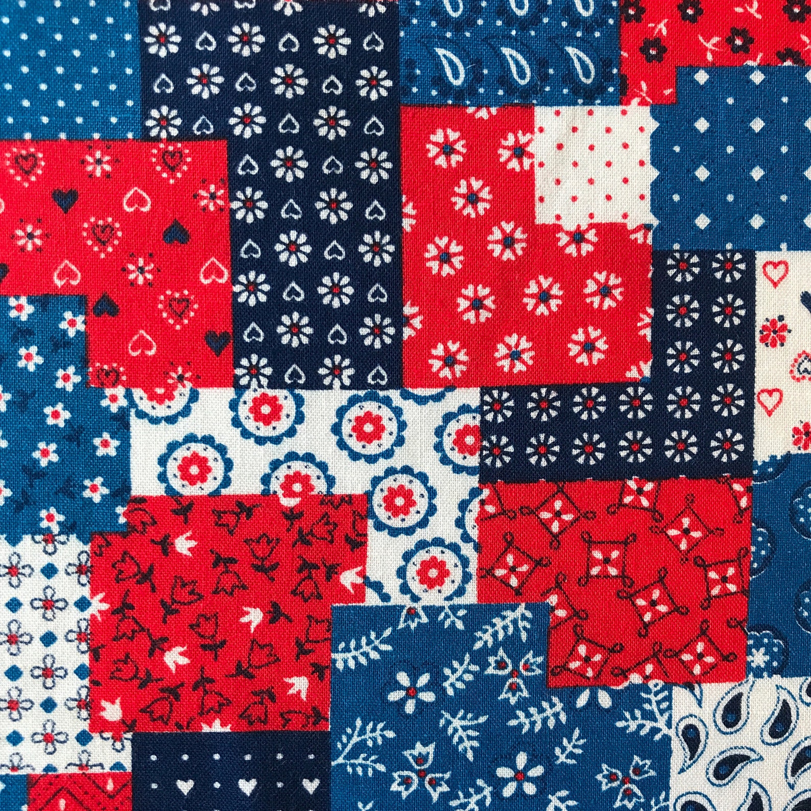 Vintage OOP Calico Patchwork Fabric Patriotic Red White - Etsy