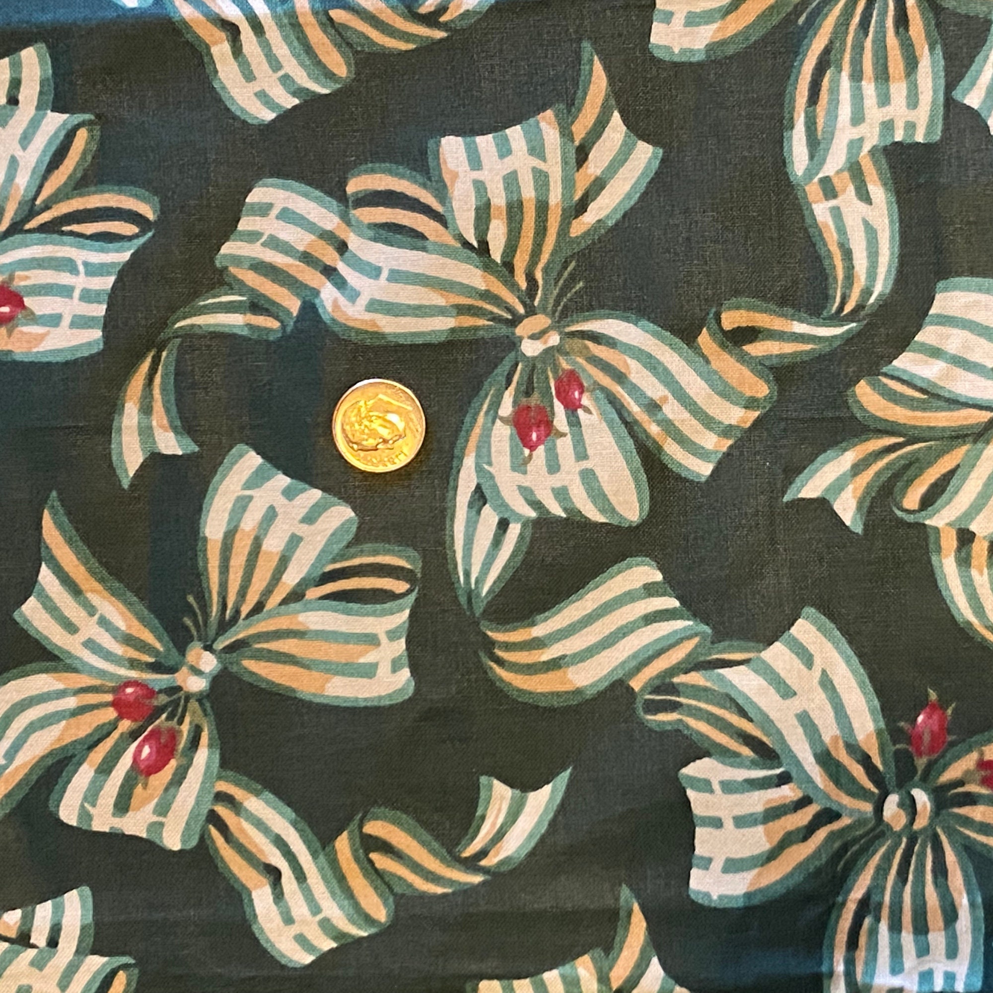 Beautiful Green Ribbons Bows Fabric, Jenny’s Florals by Wamsutta OTC ...