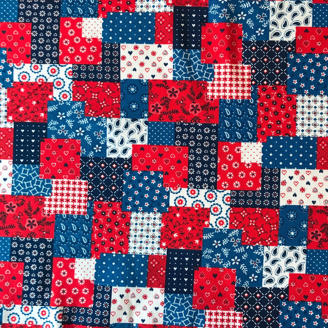 Vintage OOP Calico Patchwork Fabric Patriotic Red White - Etsy