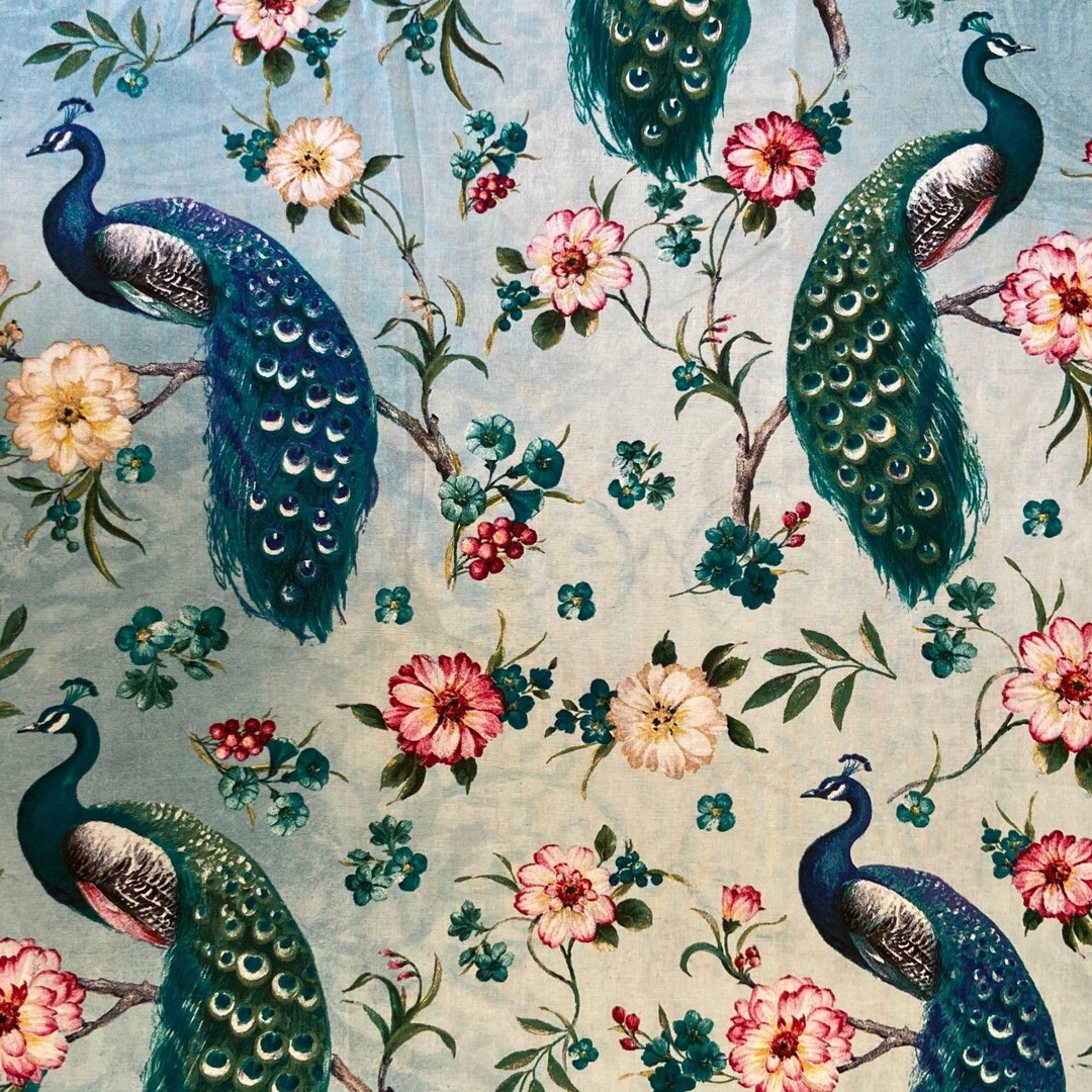 Peacock Floral Fabric, Peacock Feathers, Exotic Birds, Majestic Birds ...