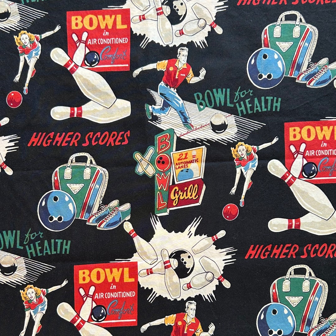 Retro Bowling Fabric, Bowl for Health by Alexander Henry 2003, Pick Cut ...