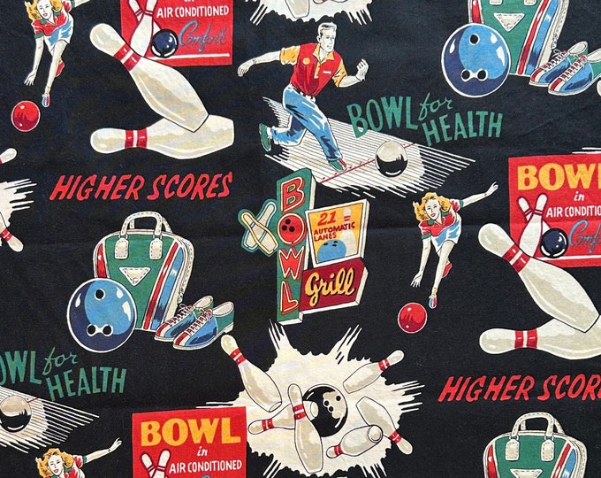 Retro Bowling Fabric, Bowl for Health by Alexander Henry 2003, Pick Cut ...