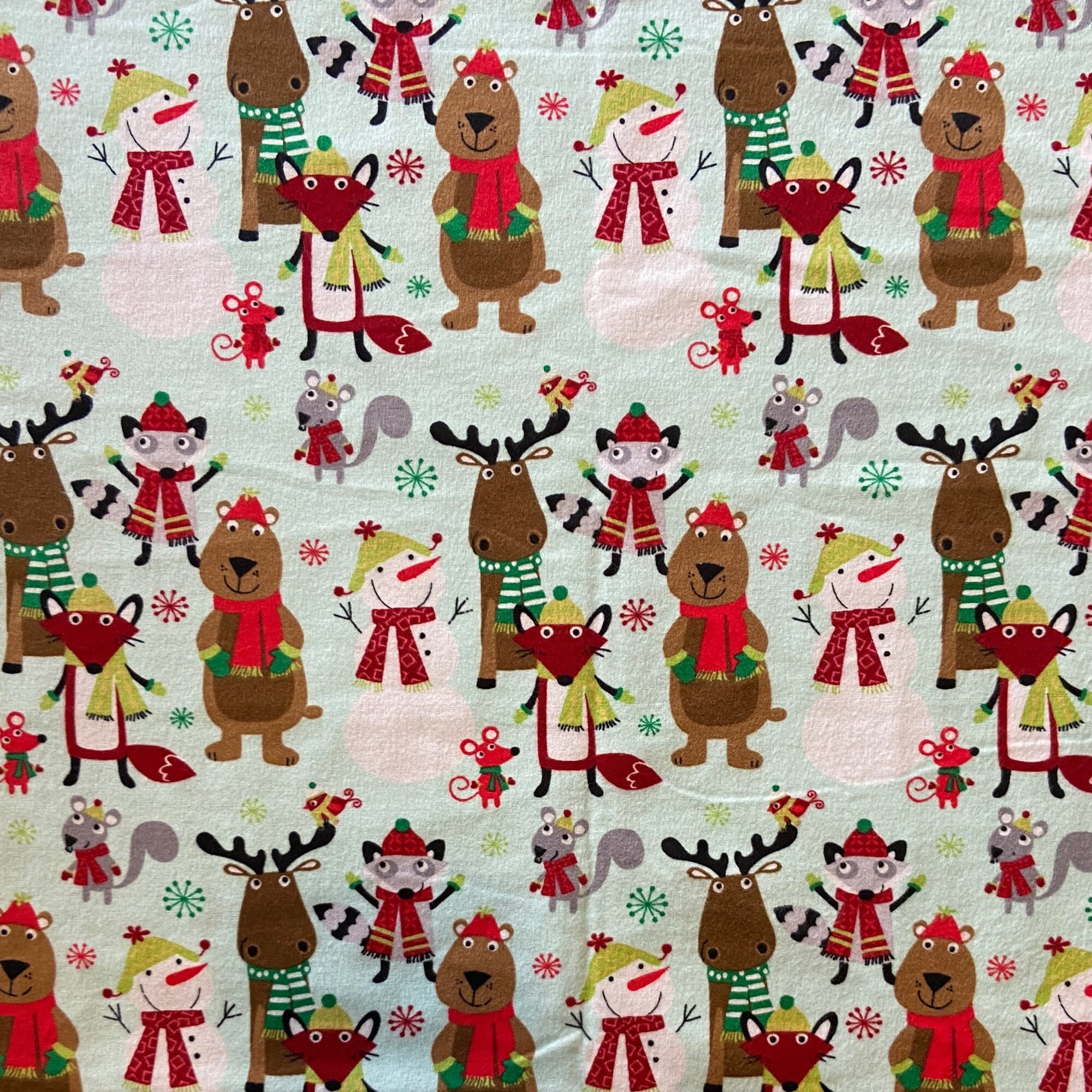 Winter Woodland Animals Flannel Fabric, 100% Cotton Flannel Fabric ...