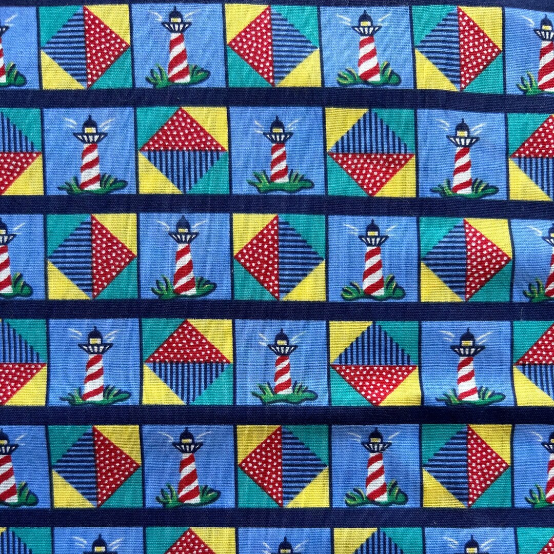 Vintage Lighthouses Fabric, 1 Yard Fabric, Cotton Fabric, Nautical ...