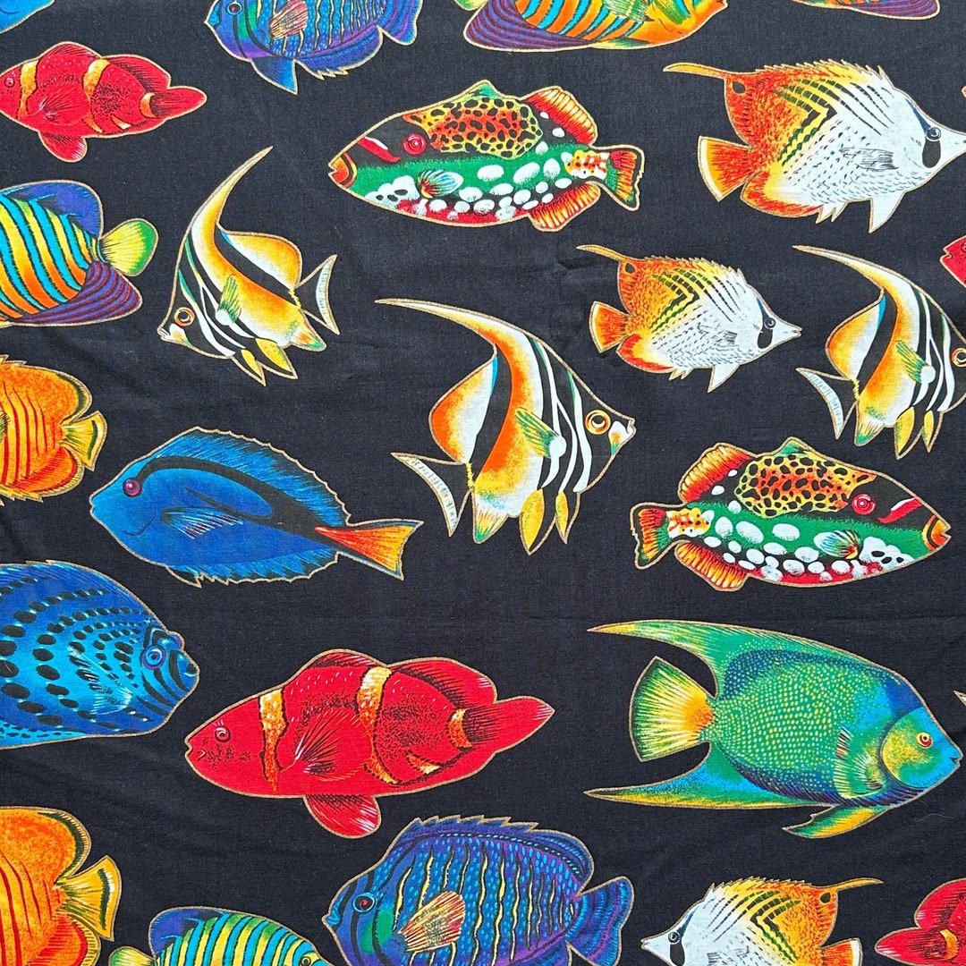 Colorful Fish Fabric, 100% Cotton Quilting Fabric, Fabric by the Half ...