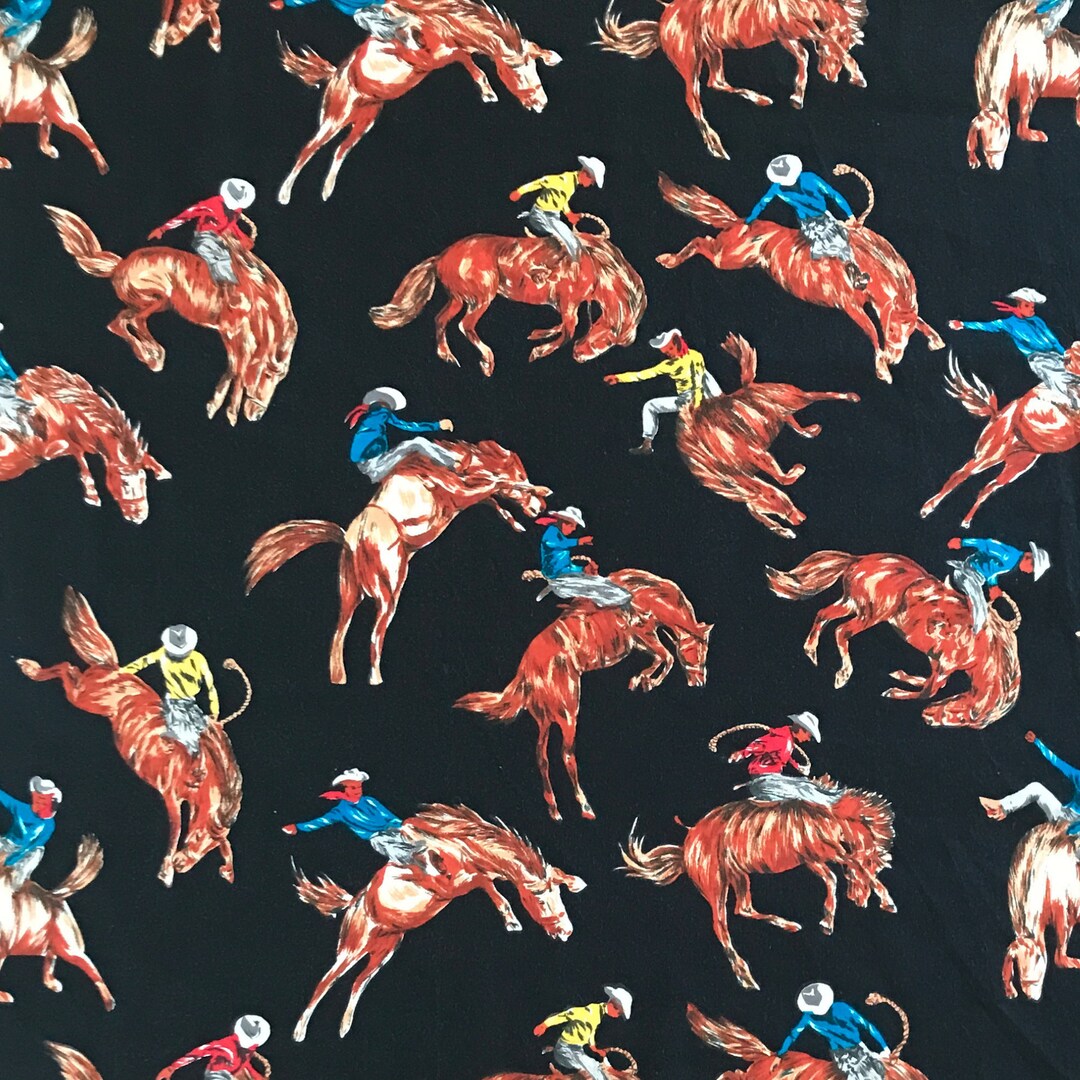 Cowboy Western Fabric, Bucking Broncos Horse Fabric, CS Shamash & Sons ...
