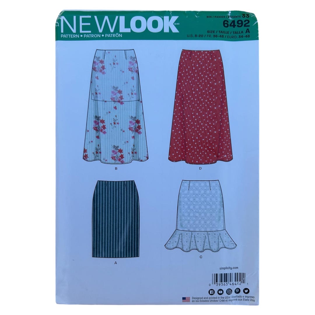 Womens Skirt Sewing Pattern, New Look 6492, Womens Sizes 8 10 12 14 16 18 20, Uncut FF, Pencil ...