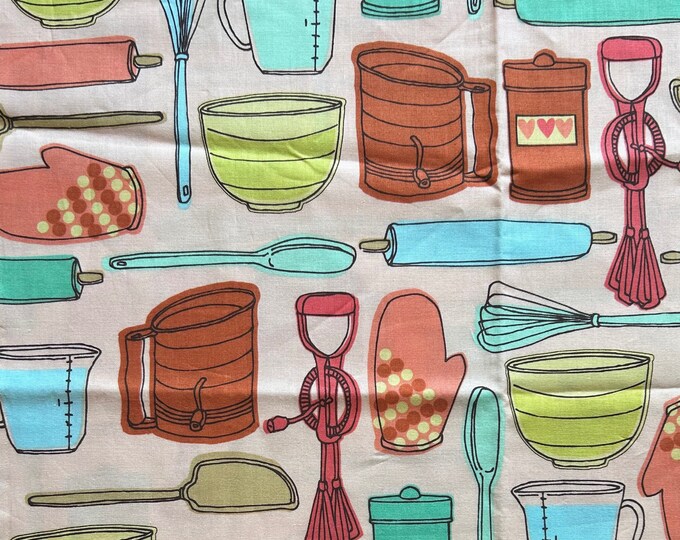 Retro Kitchen Fabric, Cooking and Baking Fabric, Joann 1/2 Yard Cotton ...