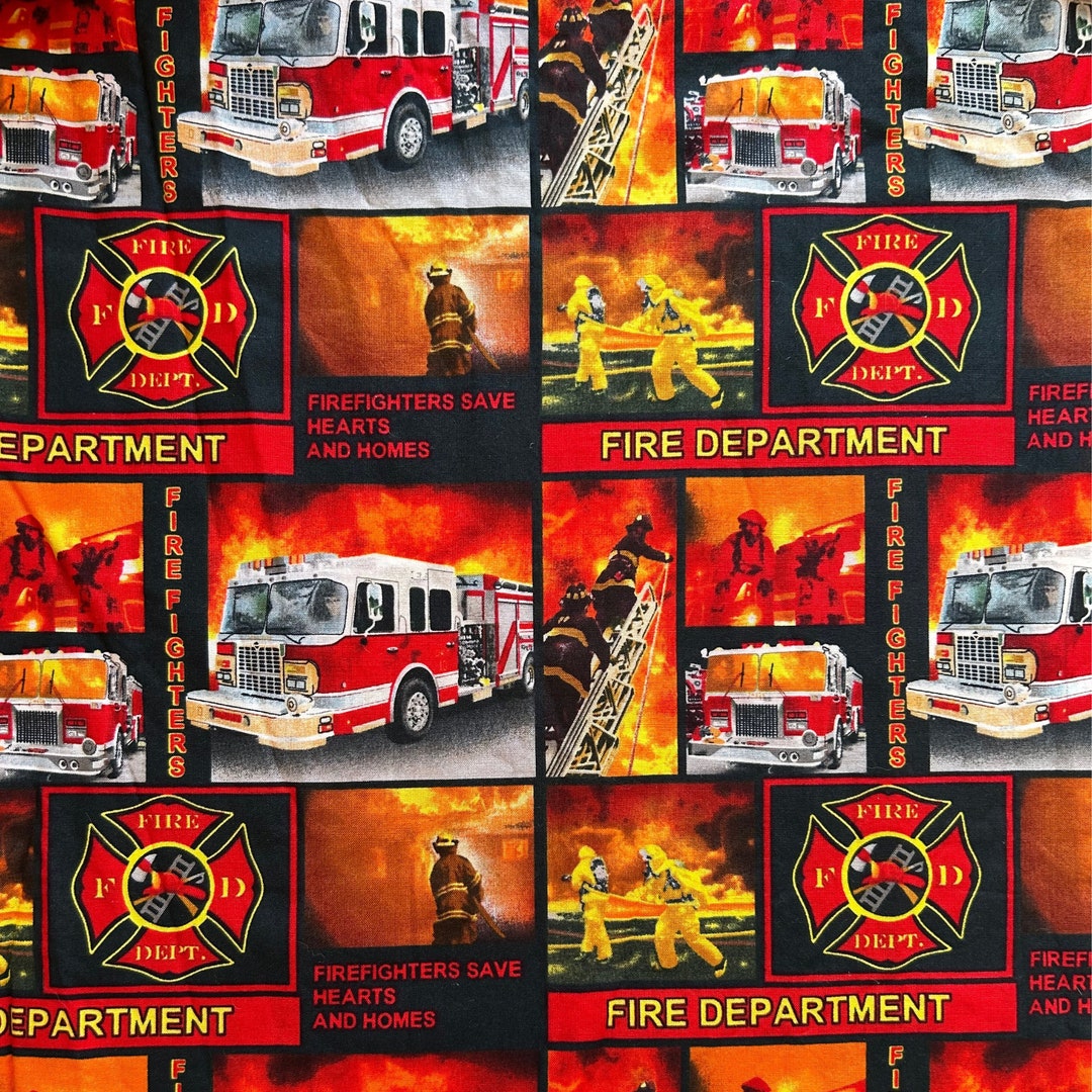 Firefighters and Firetrucks Fabric, 100% Cotton Quilting Fabric, Fabric ...