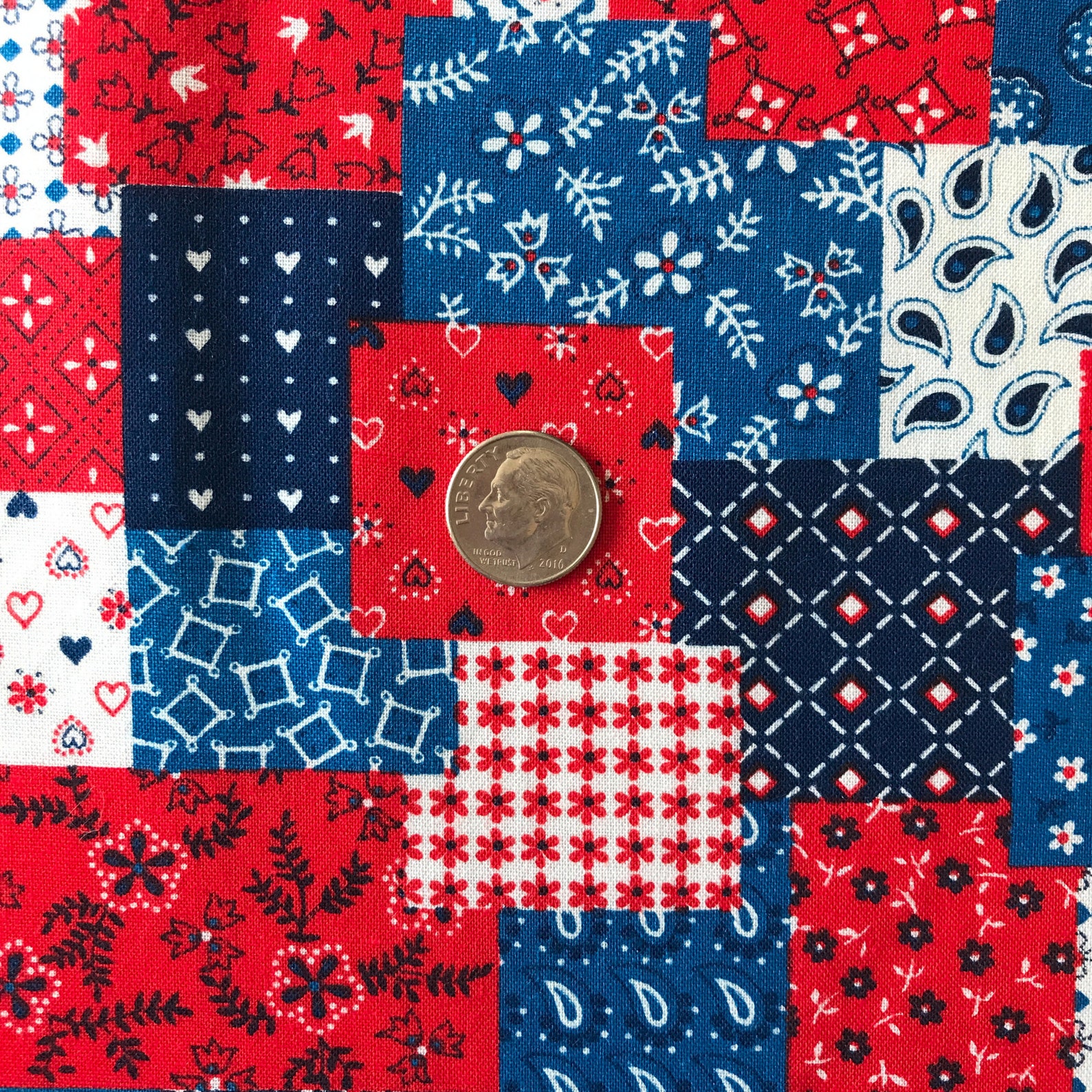 Vintage OOP Calico Patchwork Fabric Patriotic Red White - Etsy