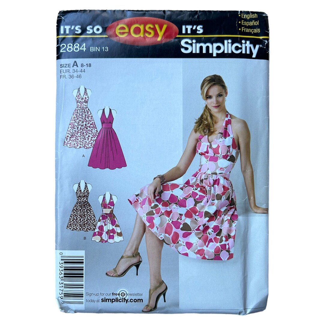 Womens Sleeveless Halter Dress Sewing Pattern, Simplicity 2884, Sizes 8 ...