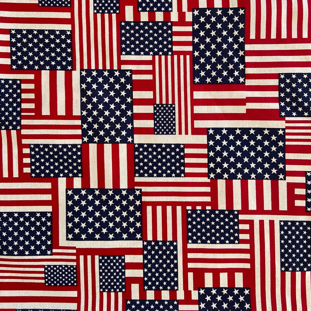 American Flags Fabric, Patriotic Americana Fabric, Cotton Quilting ...