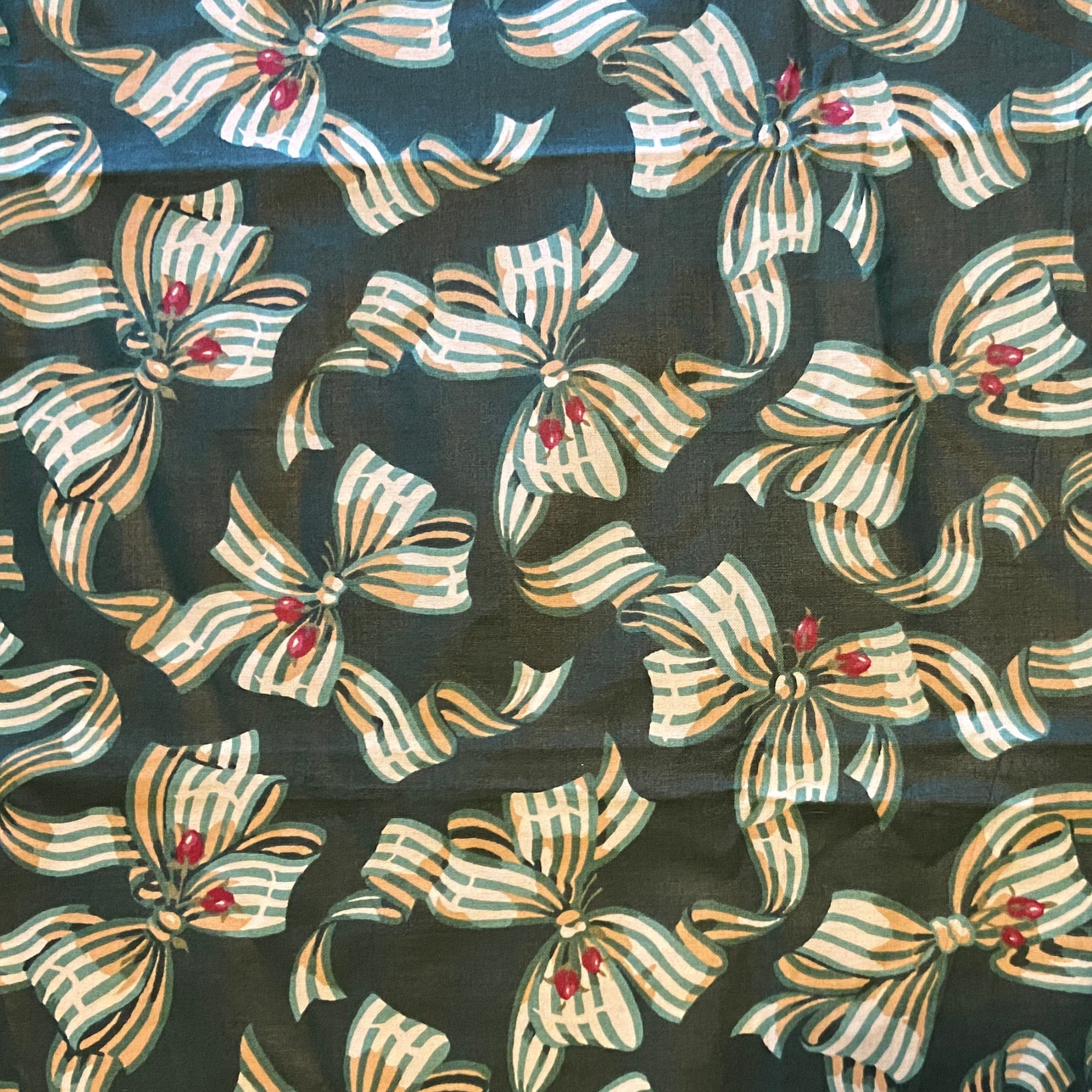 Beautiful Green Ribbons Bows Fabric, Jenny’s Florals by Wamsutta OTC ...