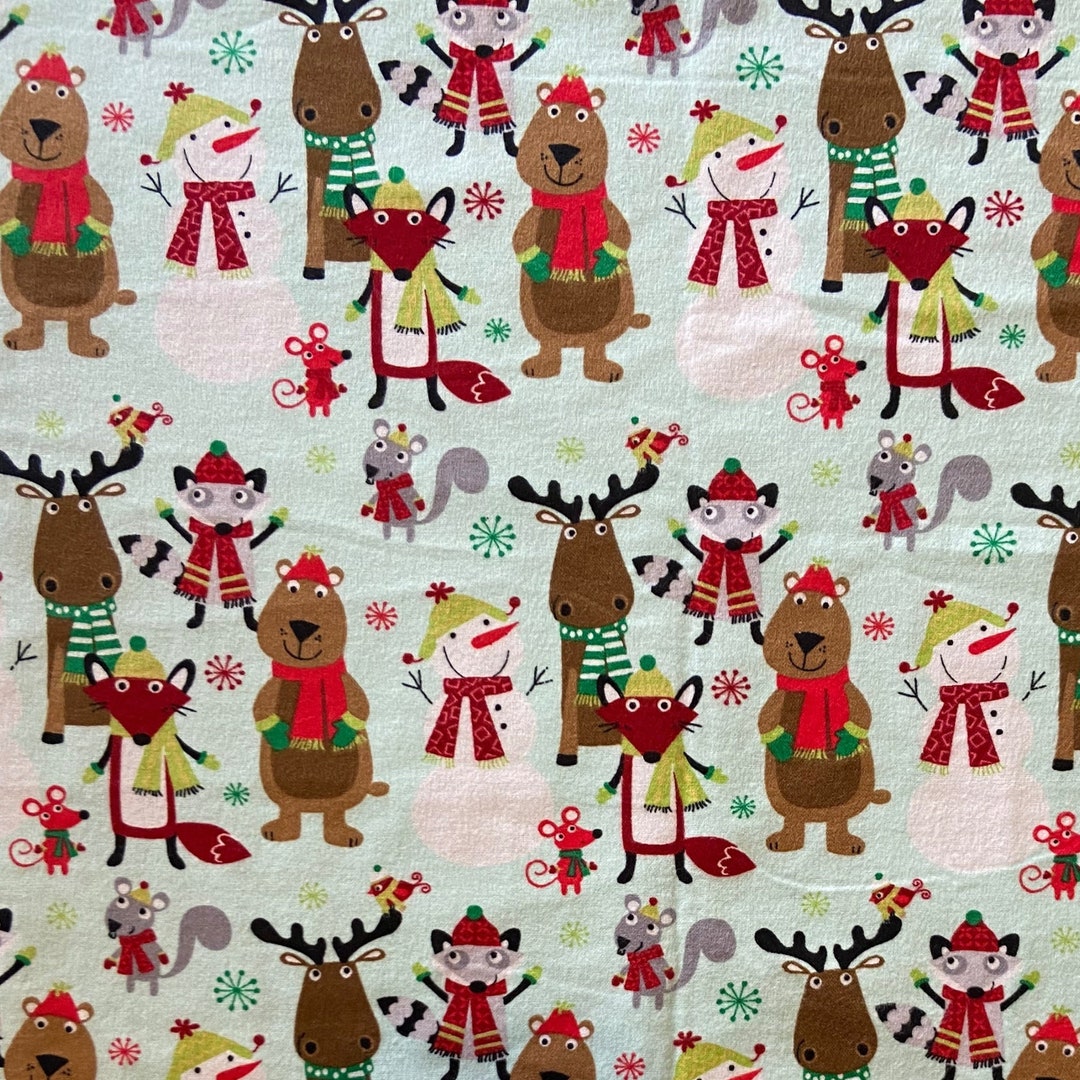 Winter Woodland Animals Flannel Fabric, 100% Cotton Flannel Fabric ...