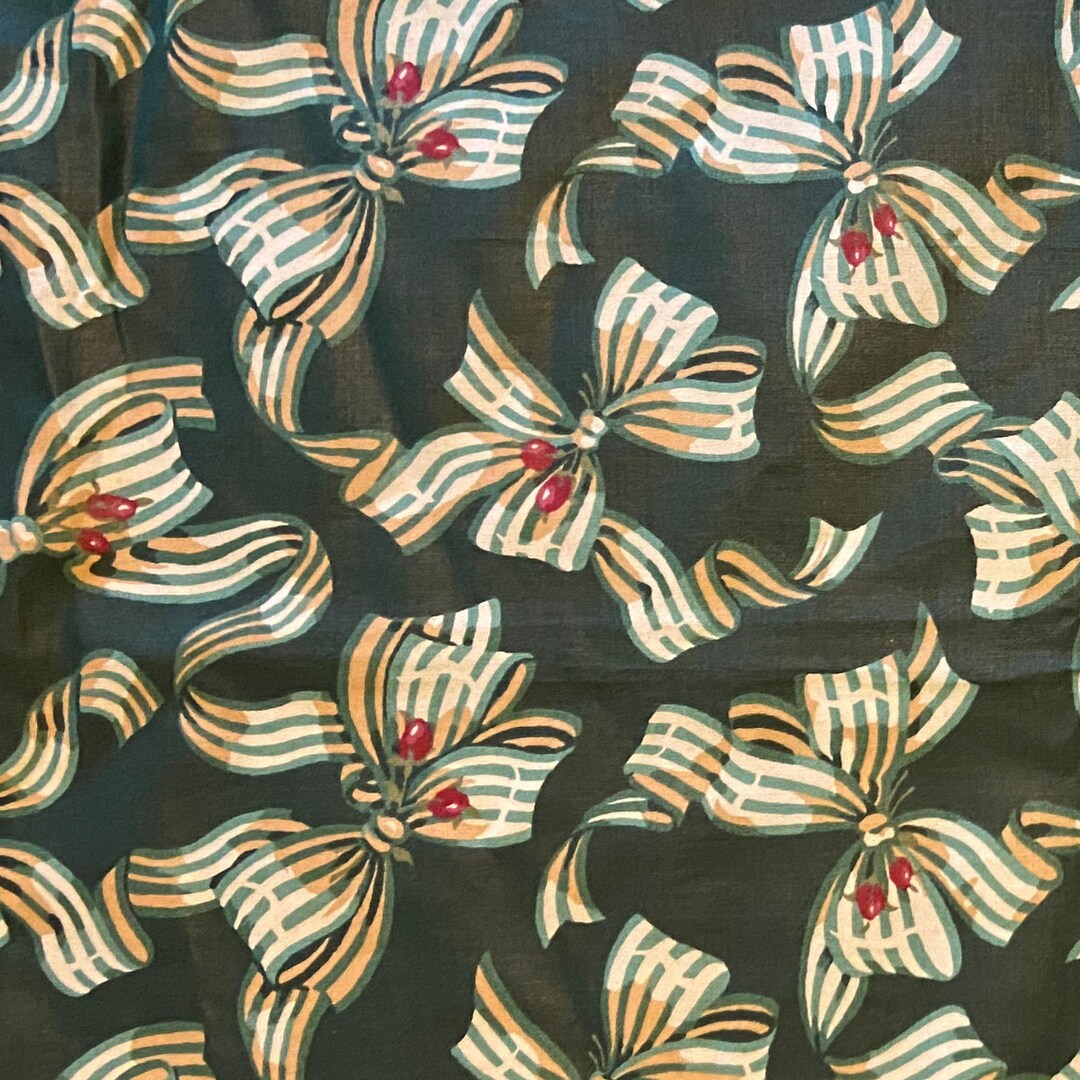 Beautiful Green Ribbons Bows Fabric, Jenny’s Florals by Wamsutta OTC ...