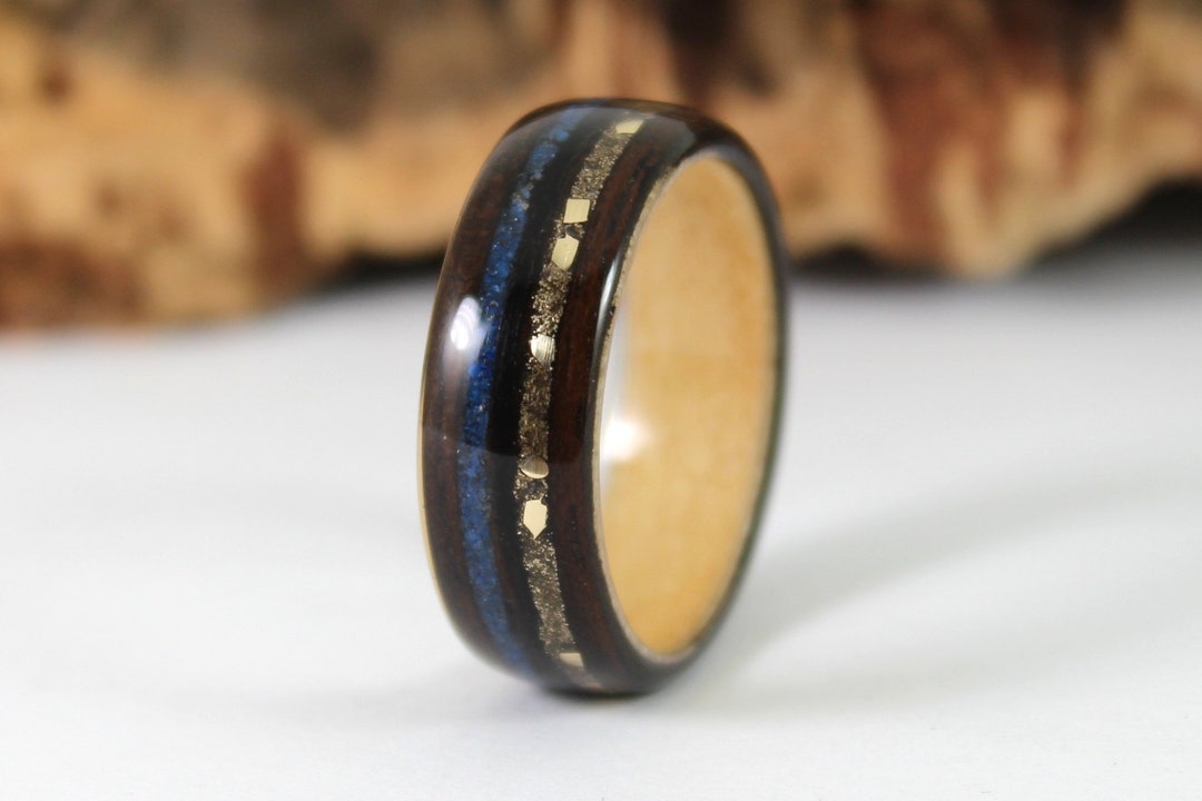 Ebony & Maple Wood Ring With Gold Dust and Blue Lapis. Handmade ...