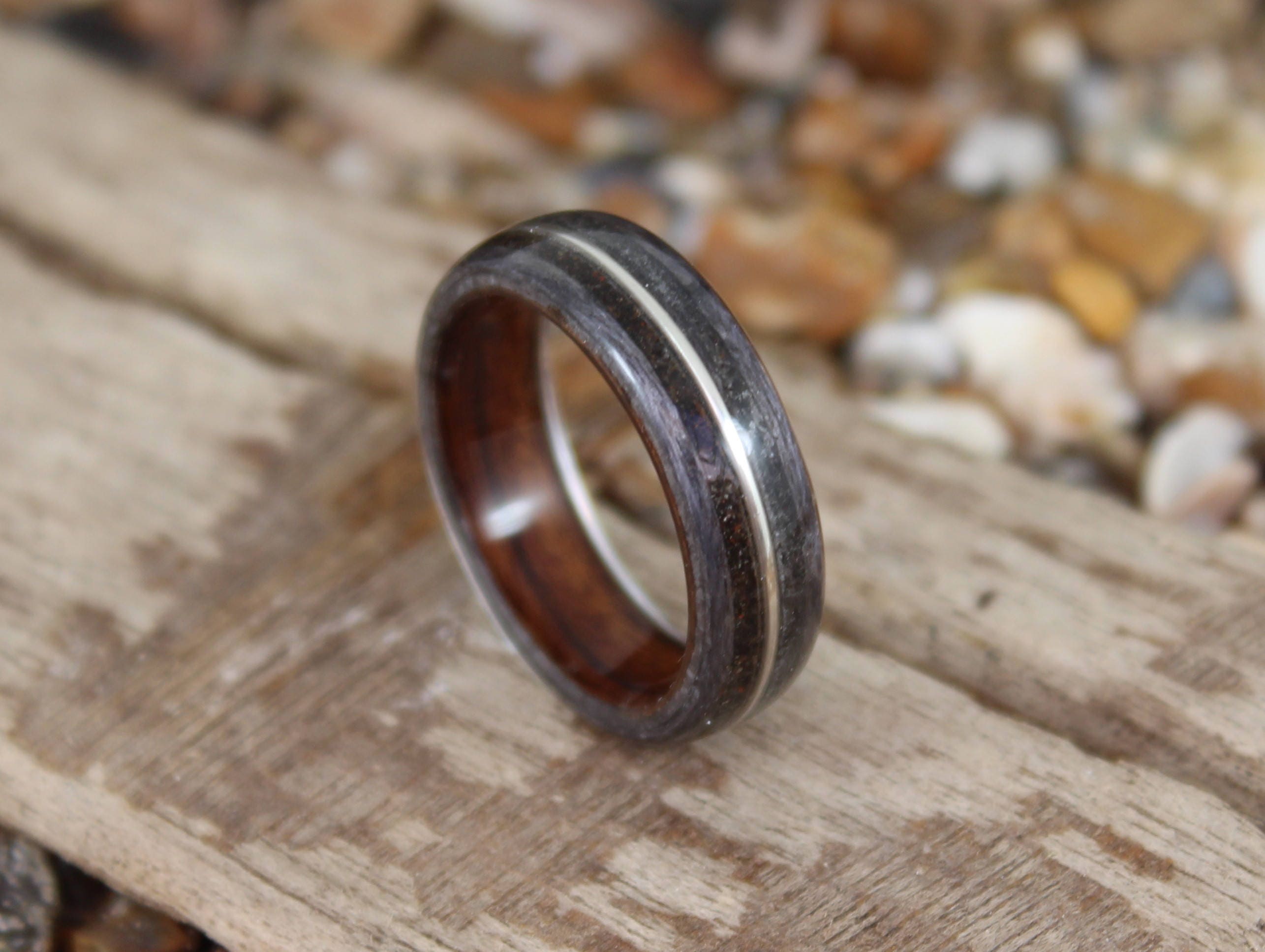 Wood Ring Grey Maple & Rosewood With Dinosaur Bone | Etsy