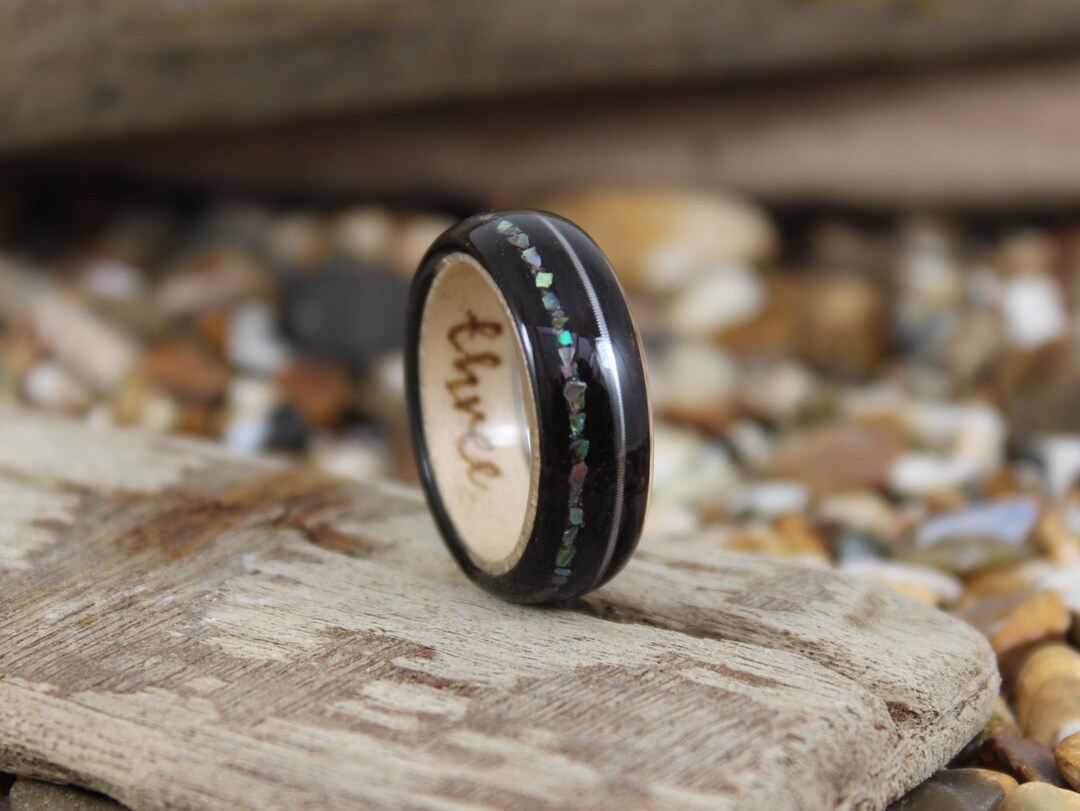 Tulip & Maple Wood Ring With Abalone + Guitar String, Wooden Rings ...