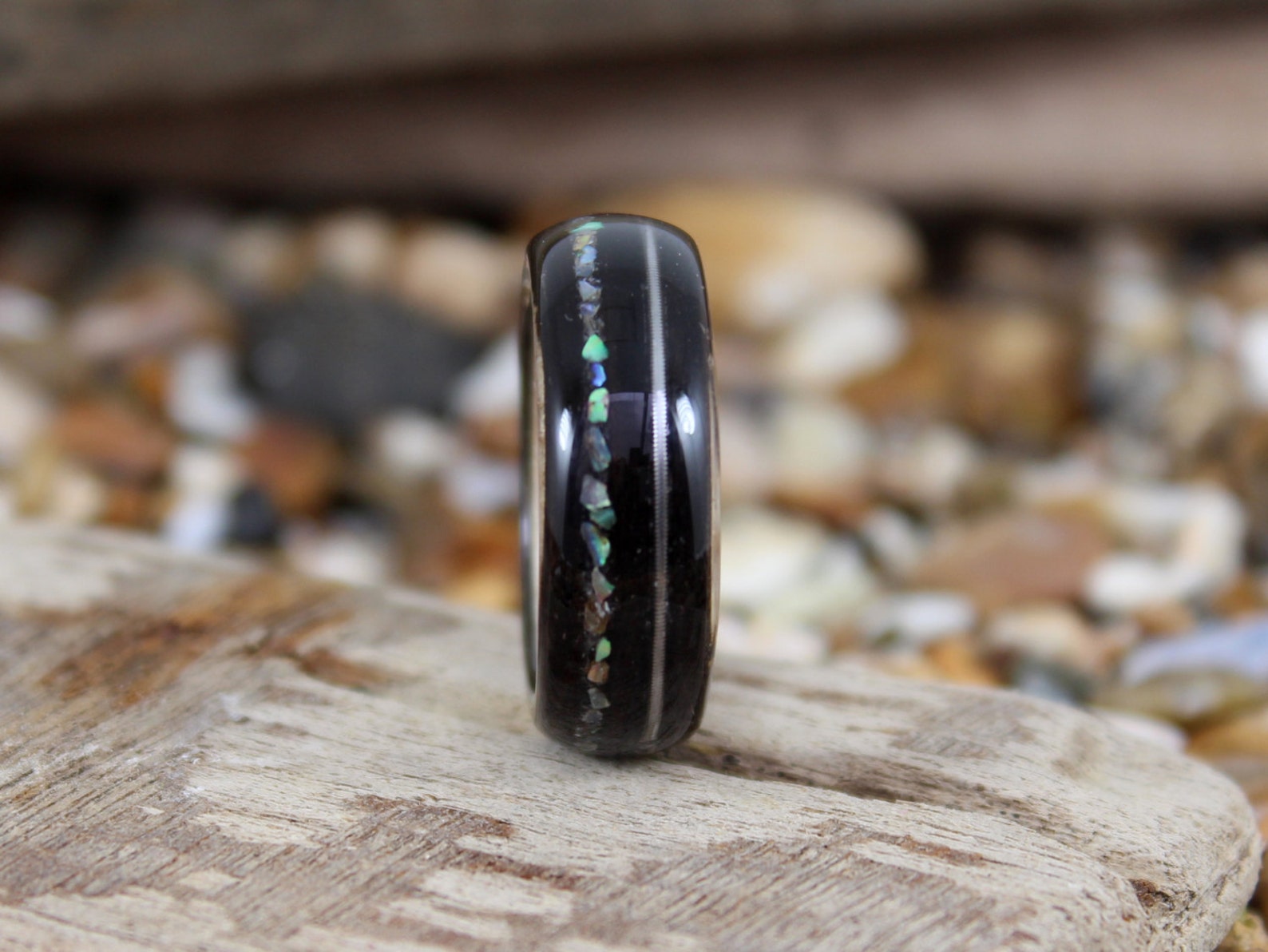 Tulip & Maple Wood Ring With Abalone Guitar String Wooden - Etsy