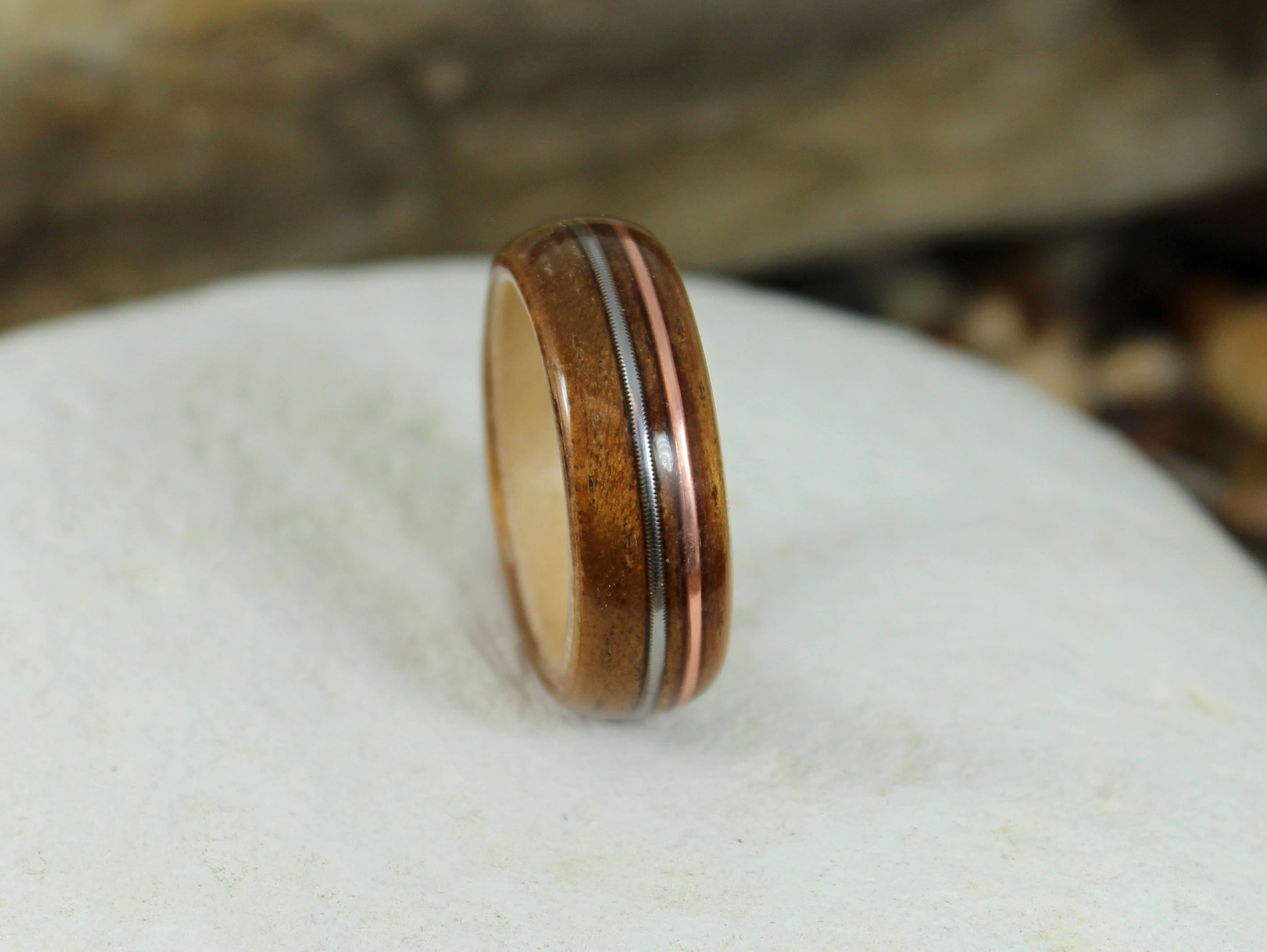 Koa & Maple Wood Ring With Copper and Silver Mens Wood Ring - Etsy UK