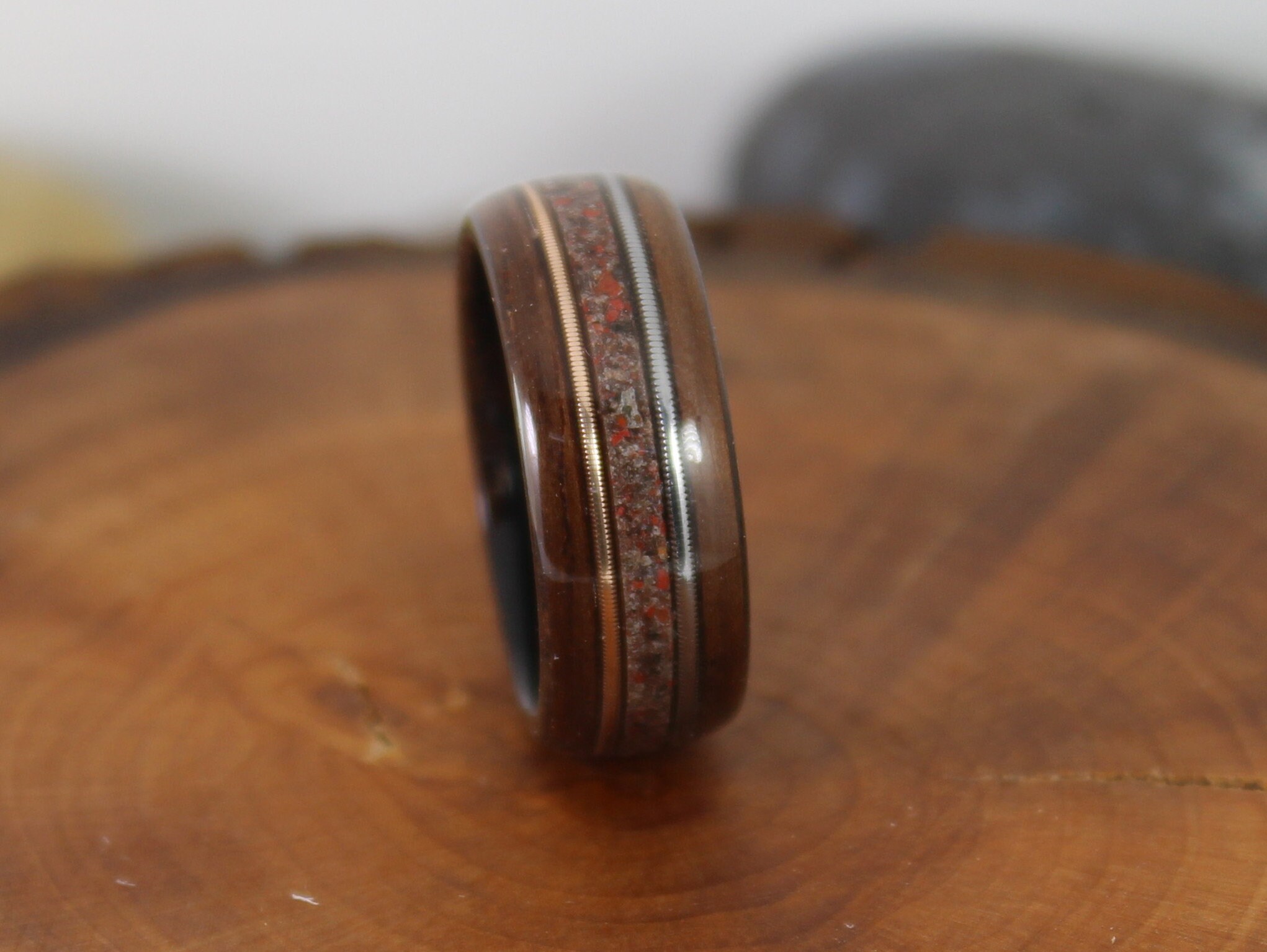 Wooden Ring With Dinosaur Bone and Guitar Strings Bentwood Rings ...