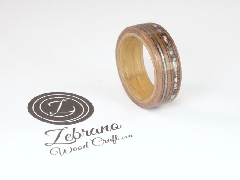 Bent Wood Ring Walnut and Oak With Abalone Shell and Guitar - Etsy