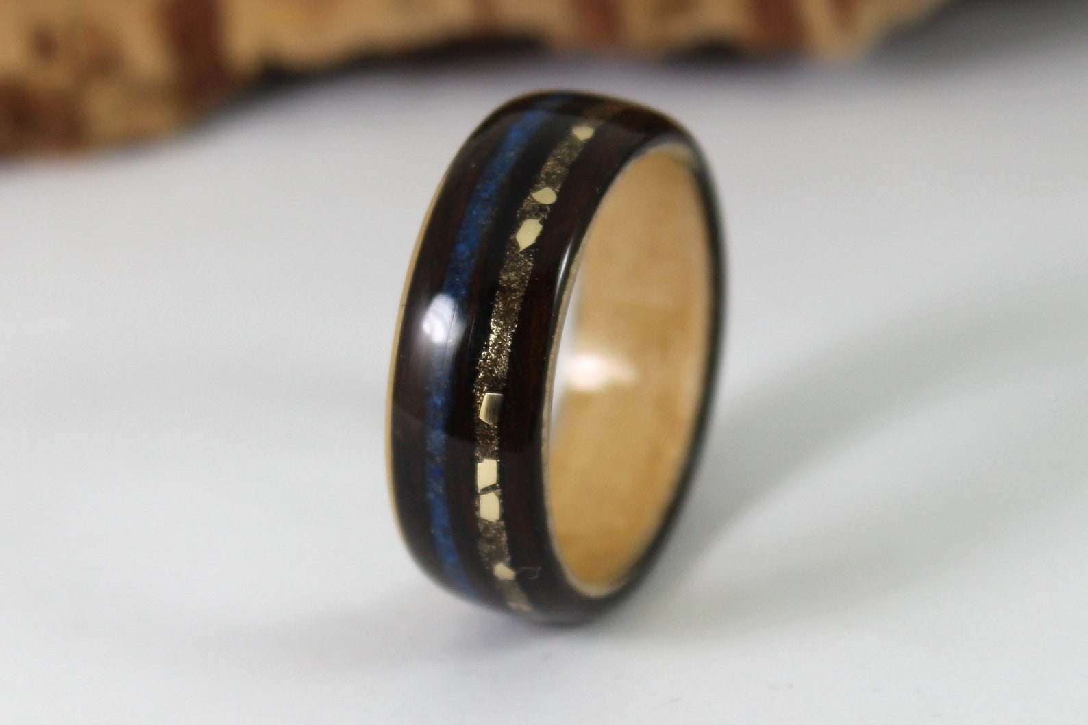 Ebony & Maple Wood Ring With Gold Dust and Blue Lapis. - Etsy