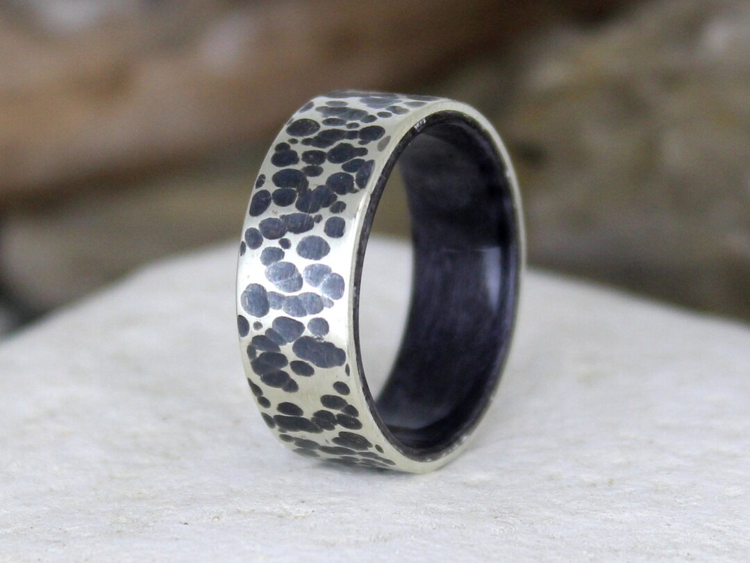 Hammered Silver Ring With Grey Maple Wood, Wood Engagement Ring, Wood ...