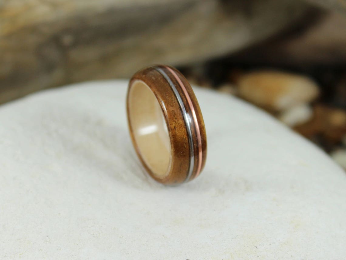 Koa & Maple Wood Ring With Copper and Silver Mens Wood Ring - Etsy