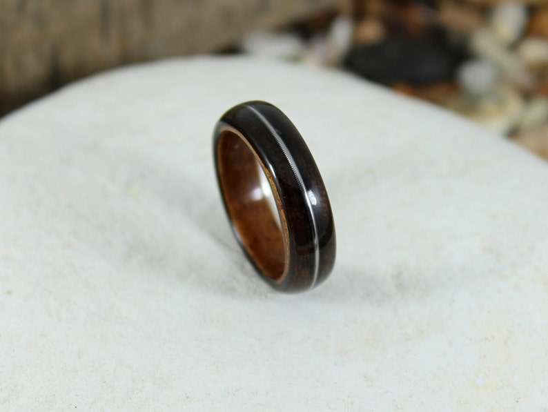 Wooden Ring Ebony & Olive With a Guitar String Inlay. Bentwood Ring ...