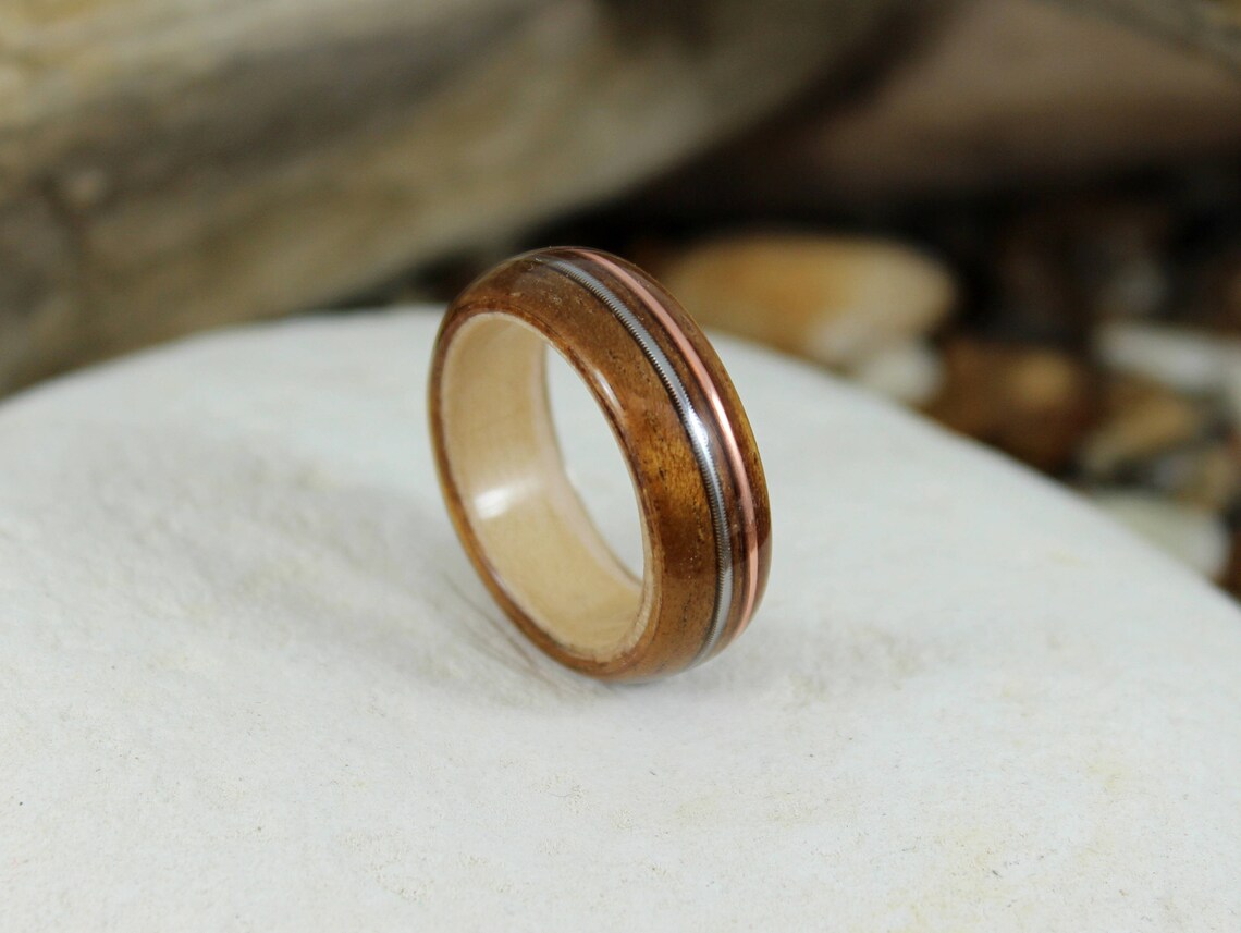 Koa & Maple Wood Ring with Copper and Silver Mens Wood Ring | Etsy