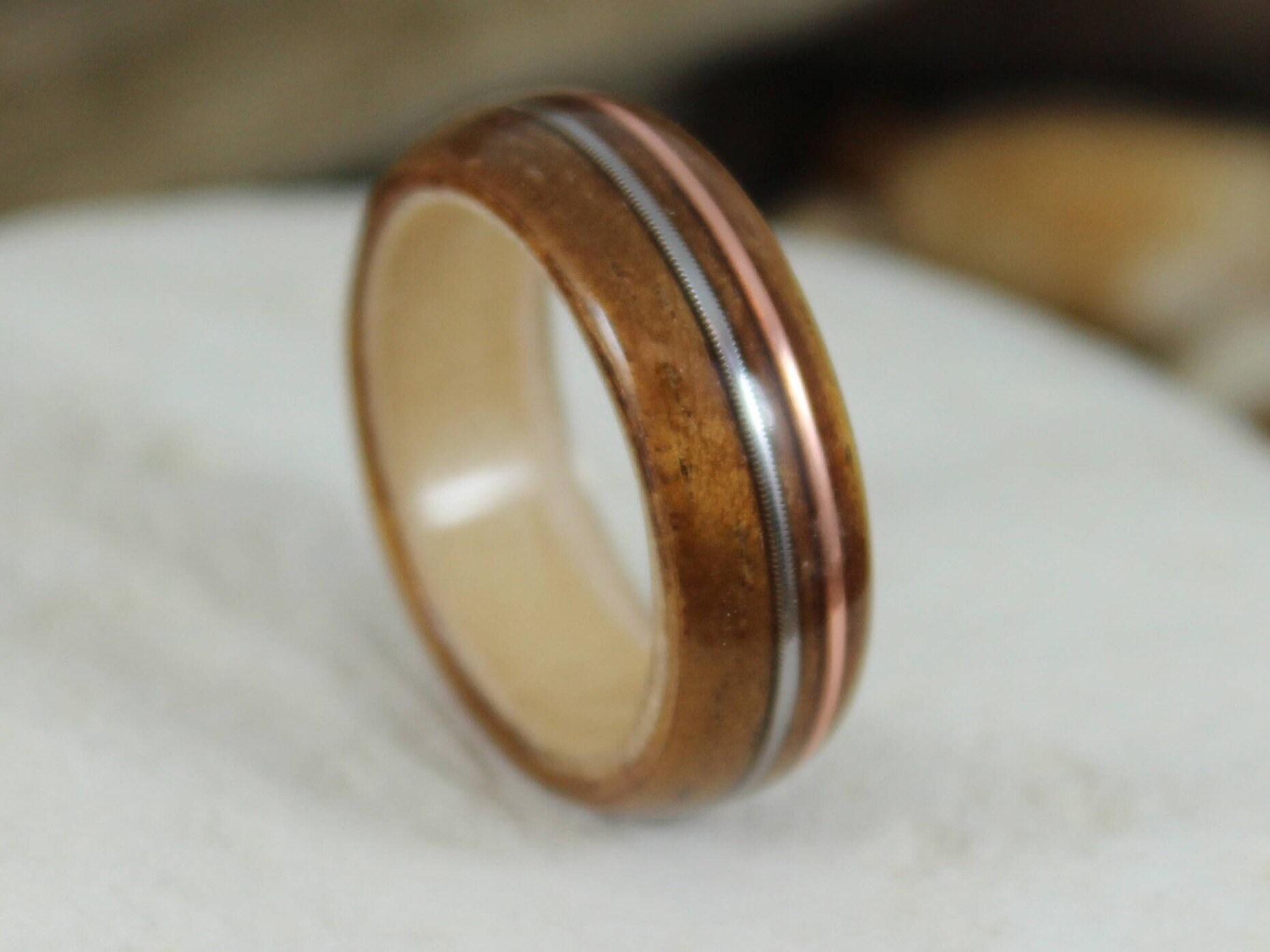 Koa & Maple Wood Ring with Copper and Silver Mens Wood Ring | Etsy
