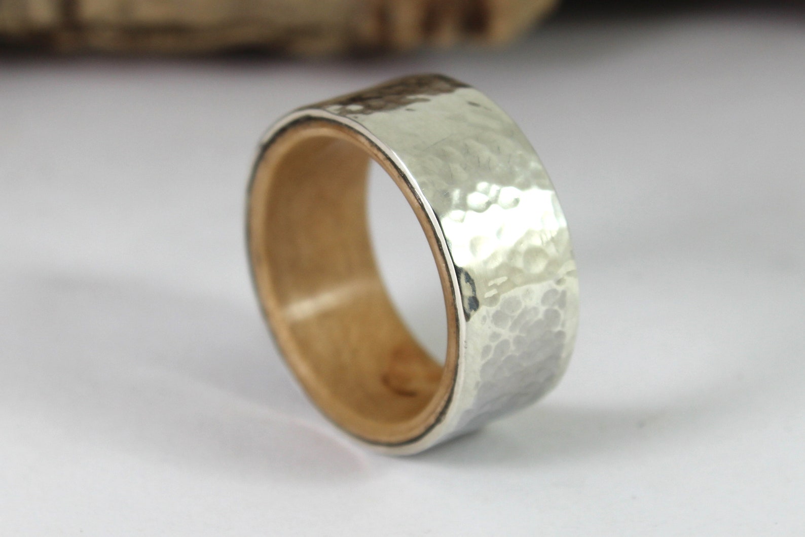 Hammered Sterling Silver Ring With Wood Inside and an Optional | Etsy