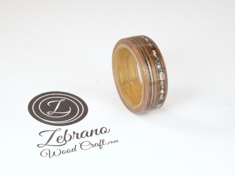 Bent Wood Ring Walnut and Oak With Abalone Shell and Guitar - Etsy