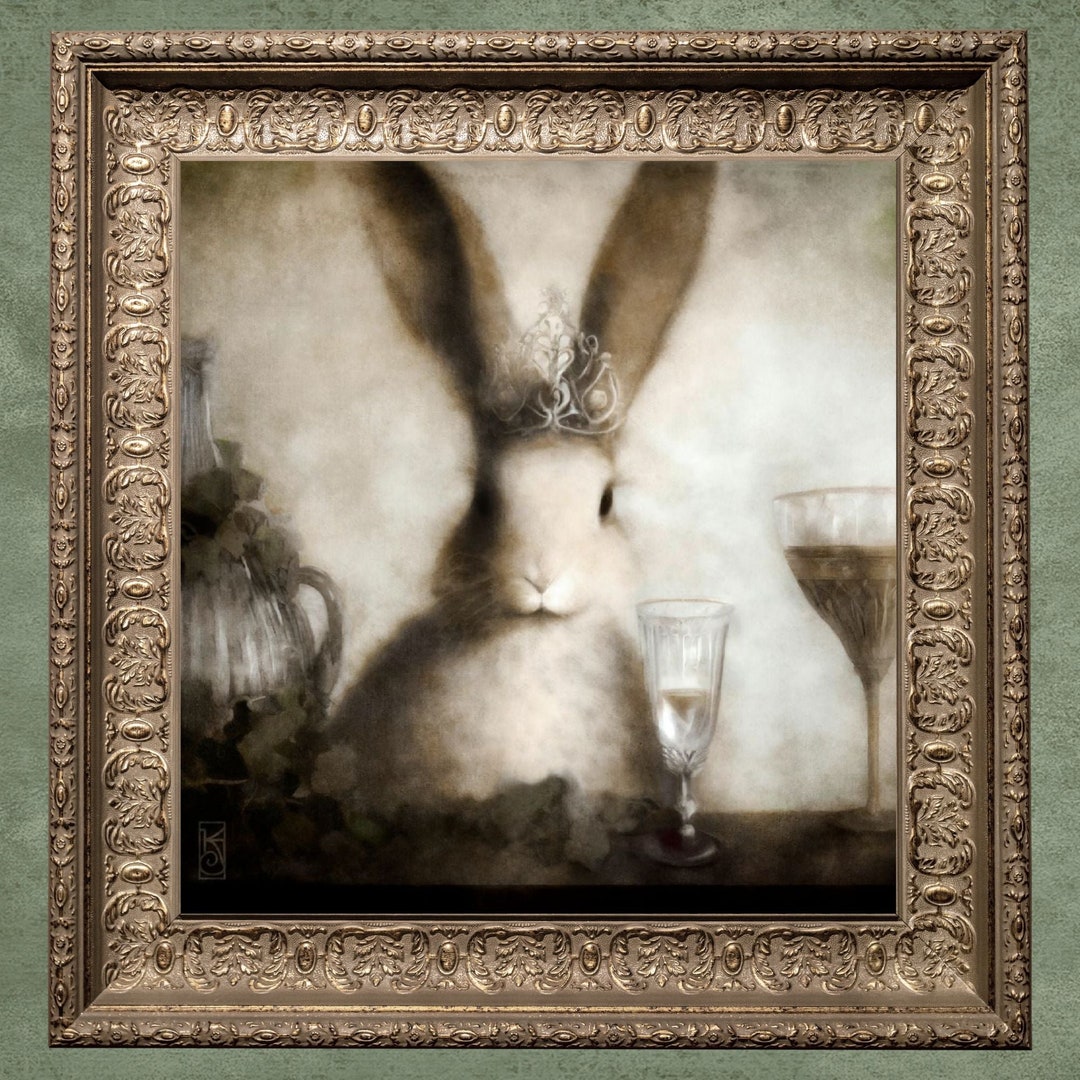 French Country Rabbit With Crown Wall Art Print Regency Formal Dining ...