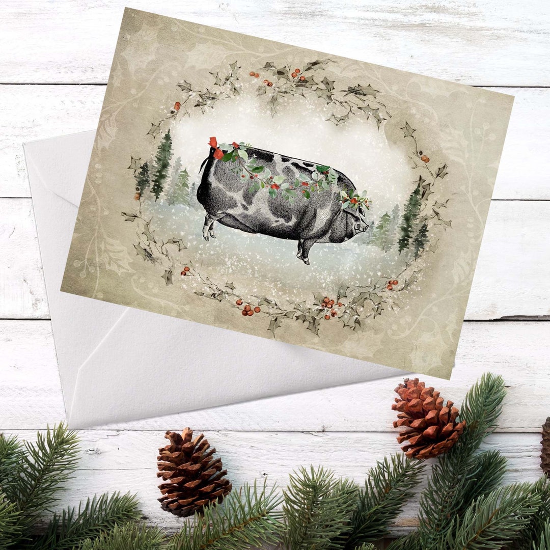 Vintage Farm Christmas Card Whimsical French Country Cottage Holiday ...