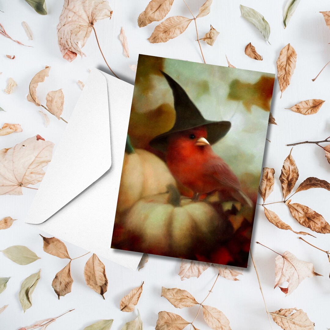 Whimsical Fall Cardinal Halloween Bird With Witch Hat and - Etsy