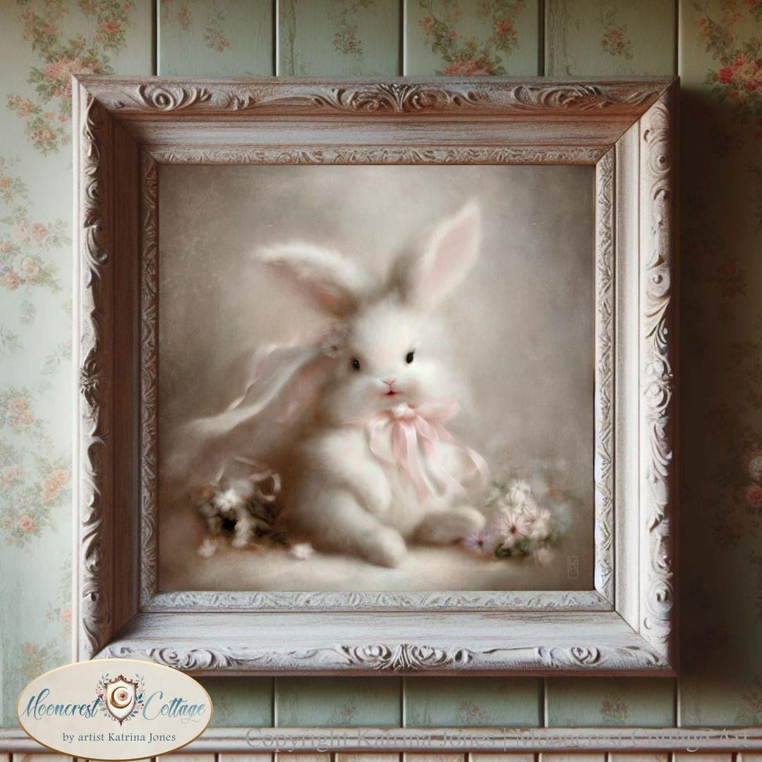 Sweet Spring Rabbit Art Print Cute French Country Animal Art Easter ...
