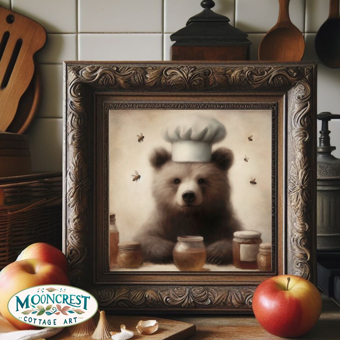 Bear Art, Cute Bear Kitchen Art Print, Farm Kitchen Decor, Country ...
