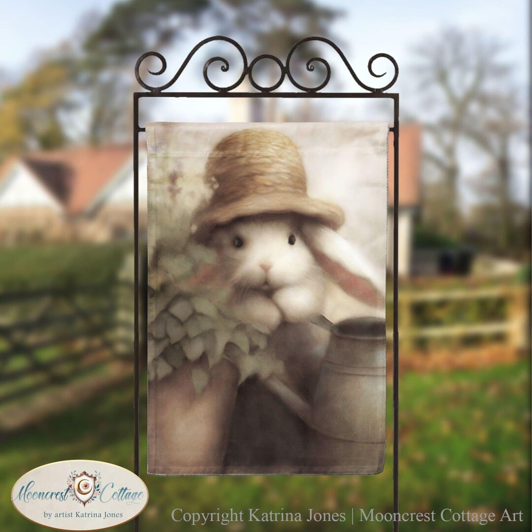 Garden Rabbit Flag, Spring Garden Whimsical Animal Yard Flag, Country ...