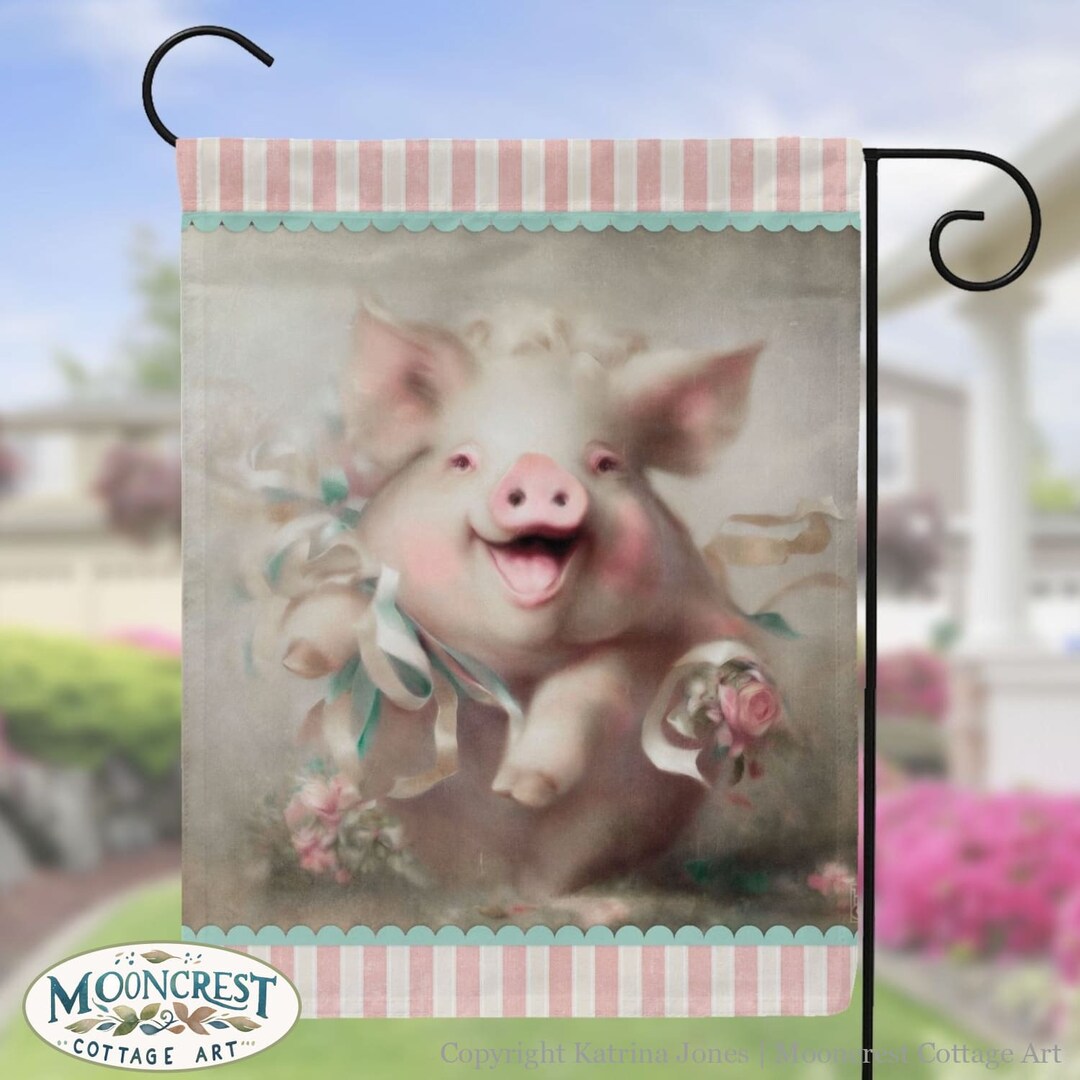 Spring Pig Garden Flag, Country Cottage Pig Flag, Farmhouse Spring Yard ...