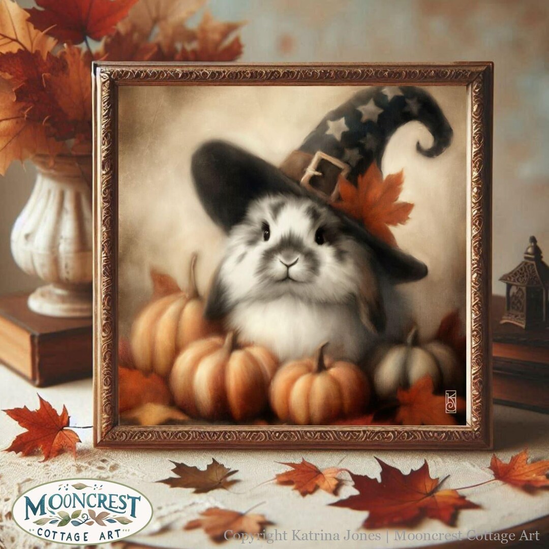 Fall Signed Art, Cute Spotted Rabbit Fall Signed Art Print, Fall Bunny ...