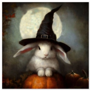 Halloween Art Print of A Cute Rabbit in A Witch Hat Painting - Etsy