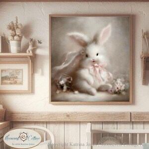 Sweet Spring Rabbit Art Print Cute French Country Animal Art Easter ...