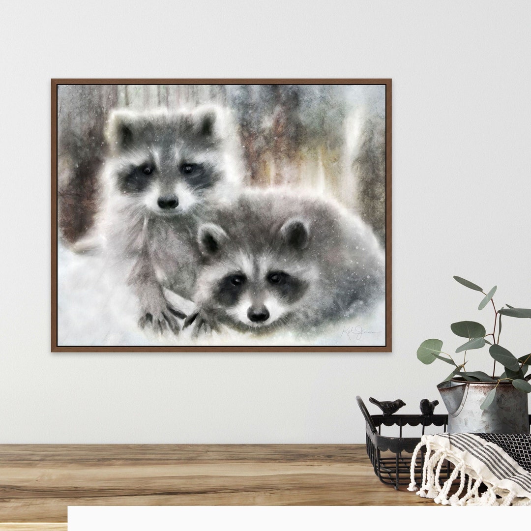 Whimsical Raccoons Art Print Woodland Wildlife Animal Scene - Etsy