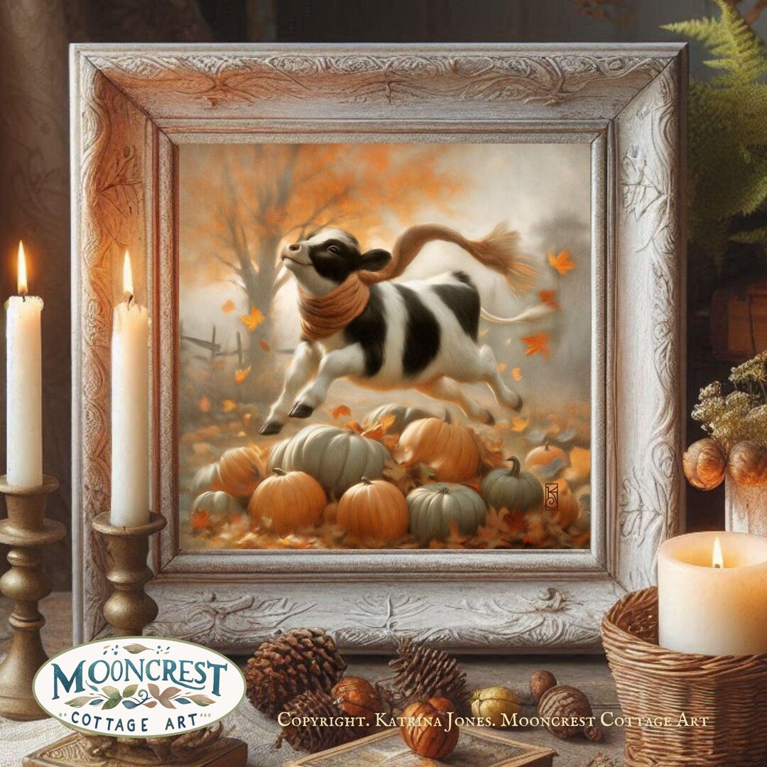 Leaping Cow Art Print Cute Fall Animal Art Fall Farmhouse Decor French ...