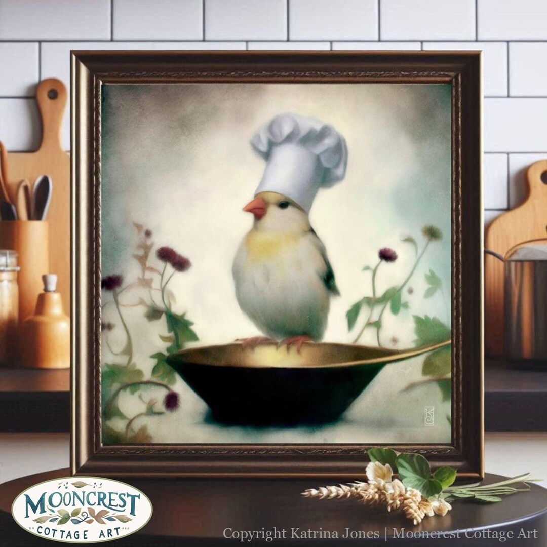 Kitchen Signed Art, Country Farm Woodland Cute Bird Signed Art, Finch ...
