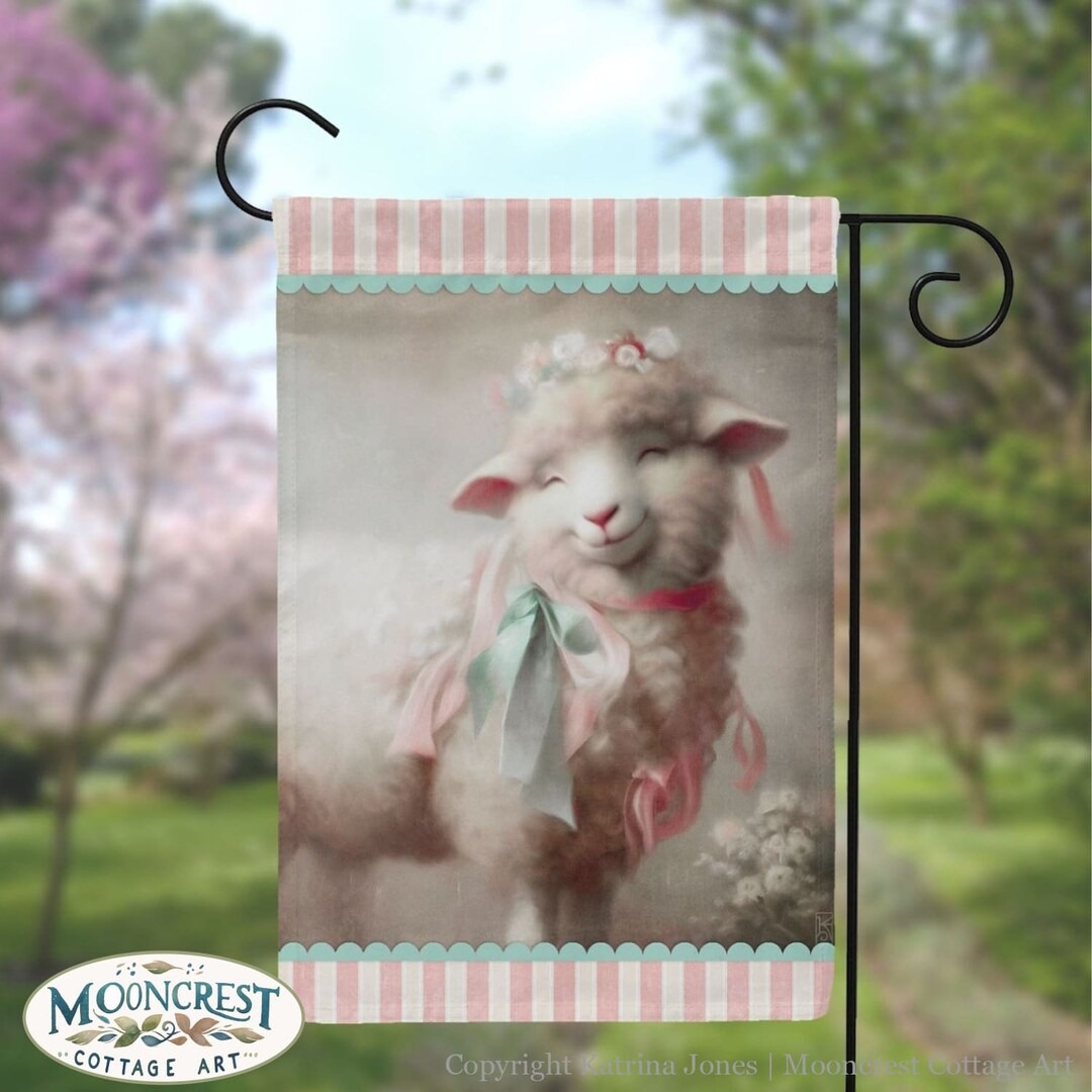 Spring Sheep Garden Flag, Country Cottage Sheep Flag, Easter Yard Flag ...