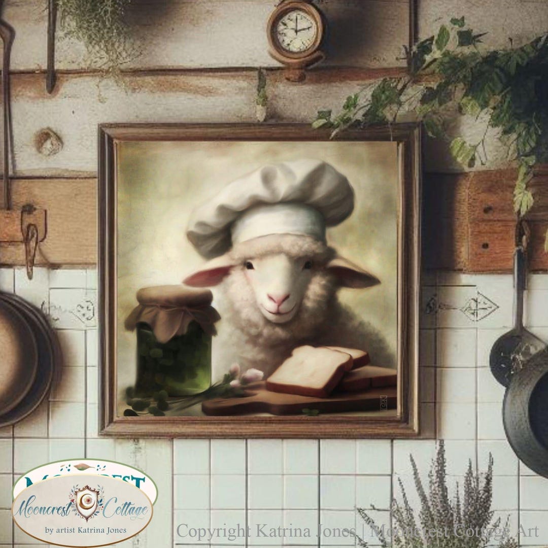 Cute Sheep Signed Art, Country Kitchen Signed Artwork, Farmhouse ...