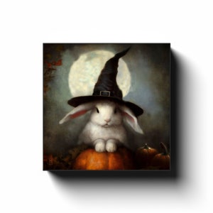 Halloween Art Print of A Cute Rabbit in A Witch Hat Painting - Etsy